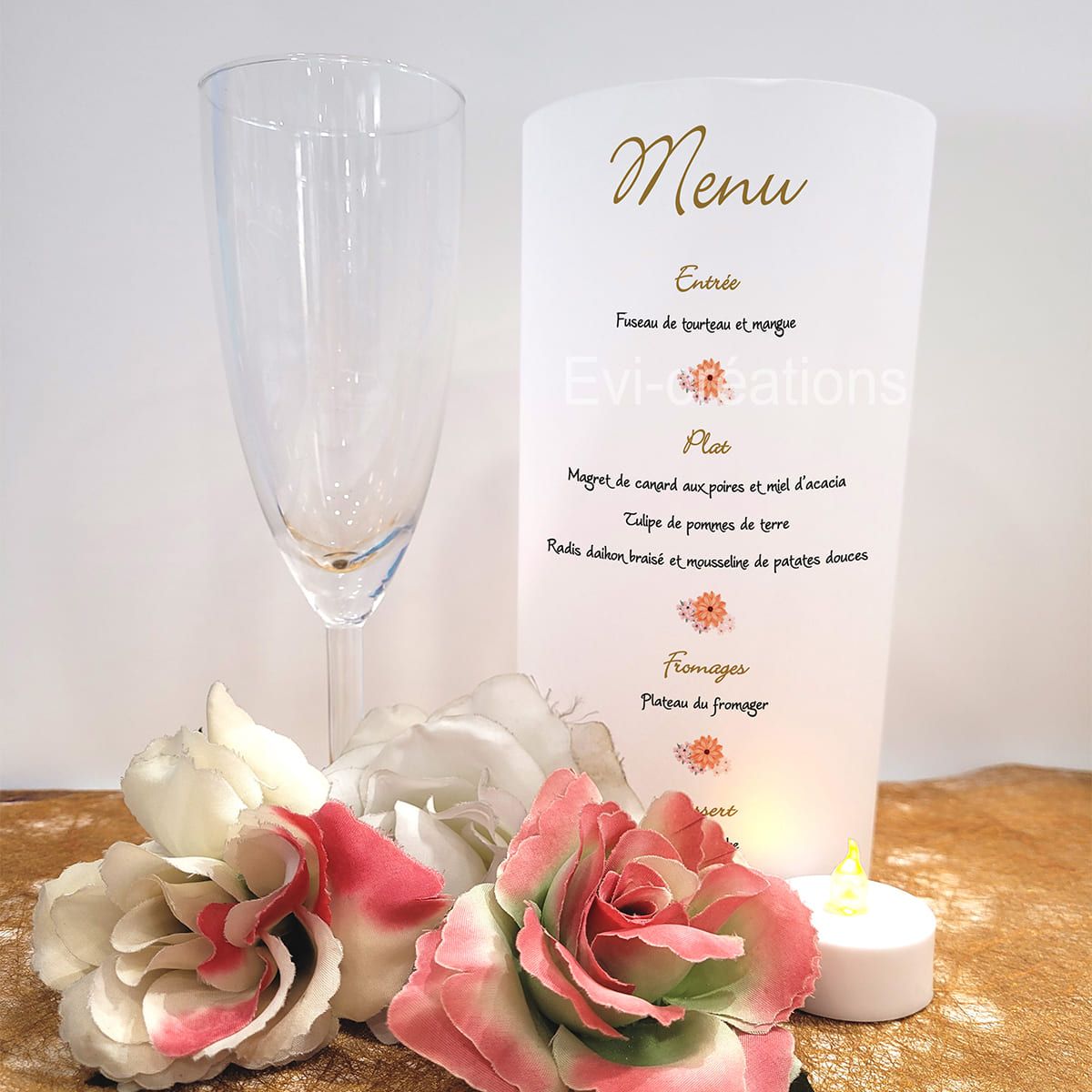 Menu de mariage aquarelle fleurie photophore