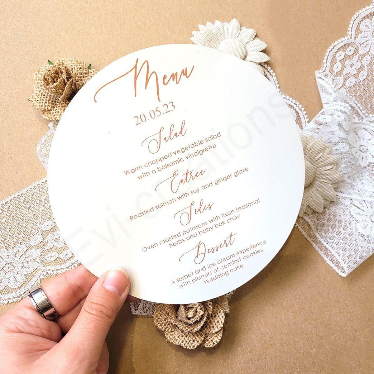 Menu de mariage rond champêtre - Evi-creations