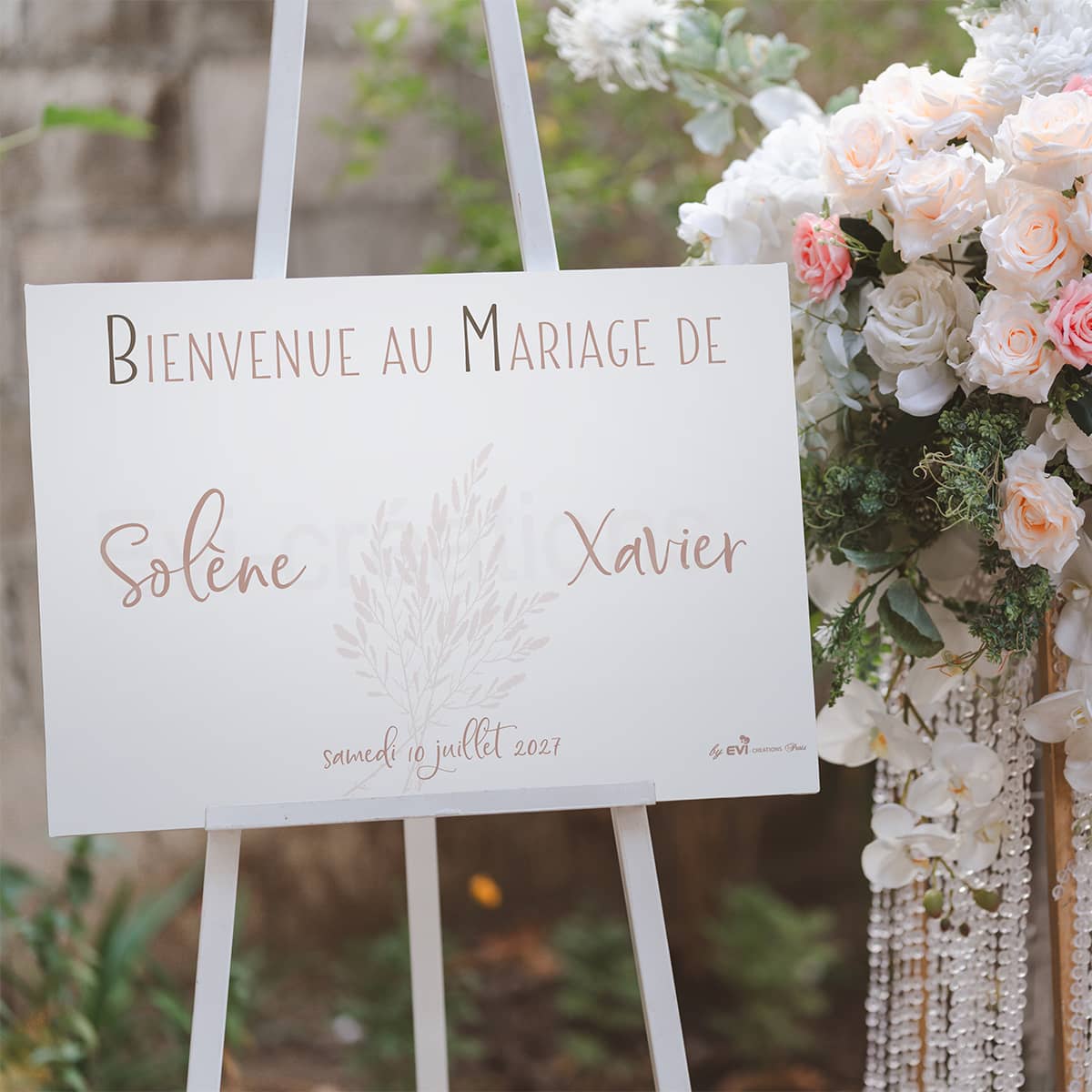 Panneau de bienvenue blush pampa en carton plume