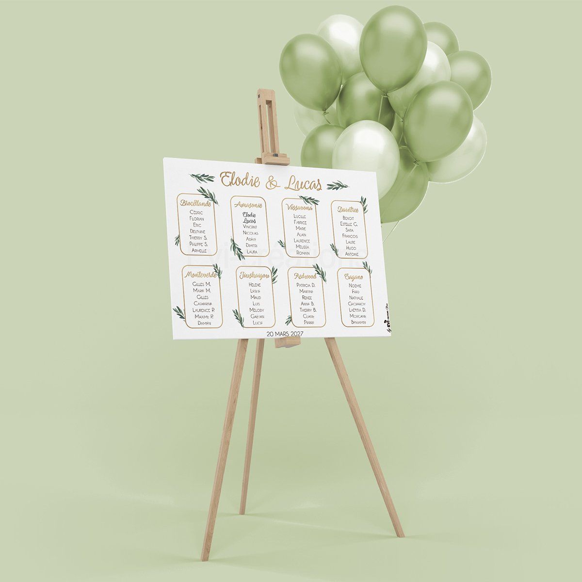 Plan de table laurier et sauge en carton plume